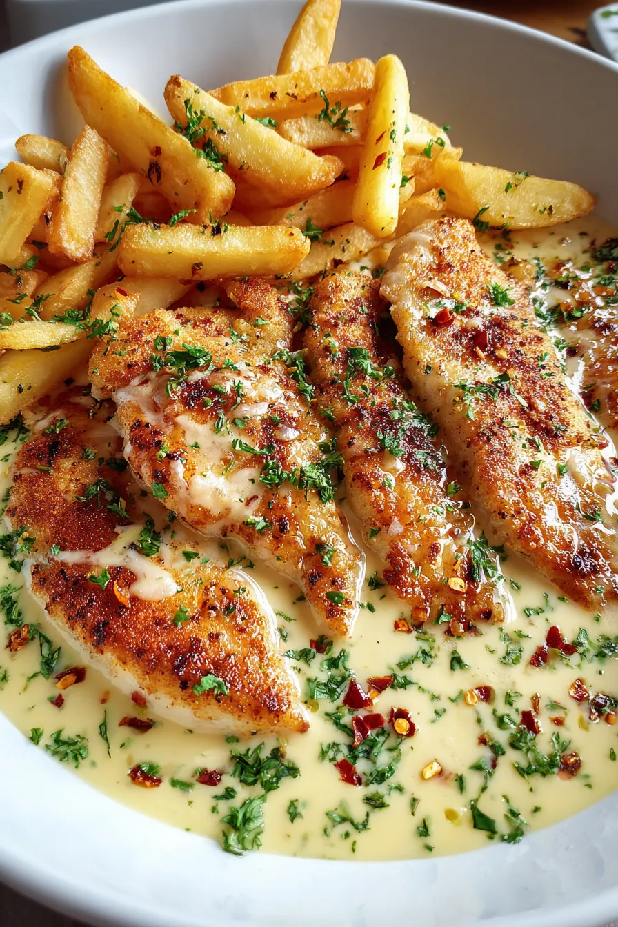 Chicken Fillet in Spicy Creamy Garlic-Parmesan Sauce with Fries – Tidy ...