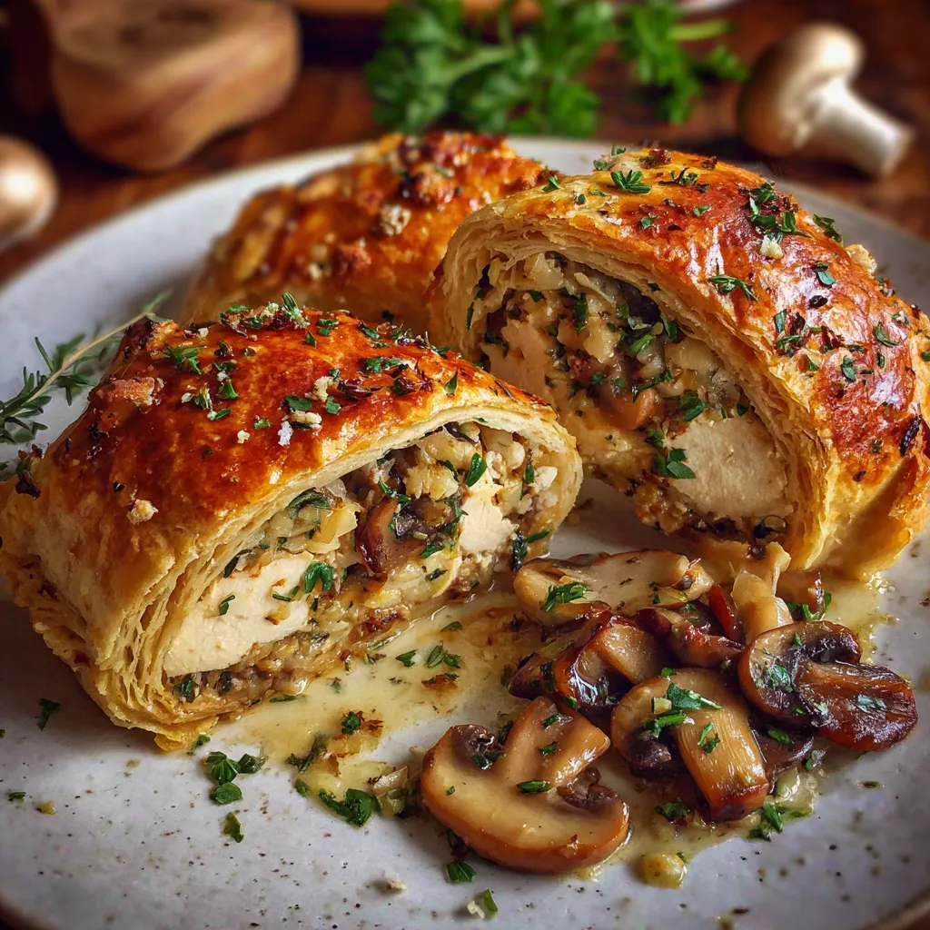 Decadent Herb-Infused Chicken Wellington with Mushrooms and Flaky ...
